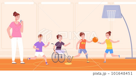 Kids Playing In A Gym Cartoon