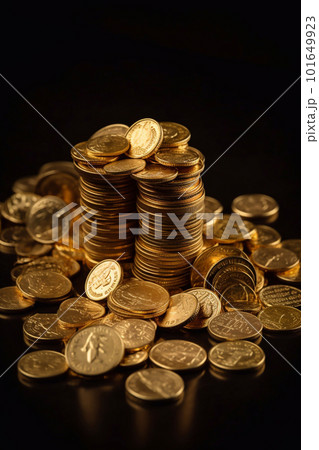 Many gold coins stacked on top of each other on...のイラスト素材 [101649923 ...