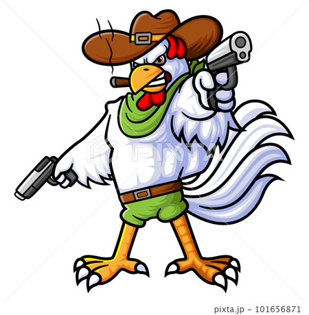 a strong rooster wearing a cowboy costume in...のイラスト素材 [101656871] - PIXTA