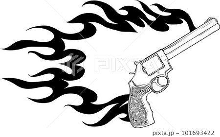 Western pistol or revolver with flames vector...のイラスト素材 [101693422] - PIXTA