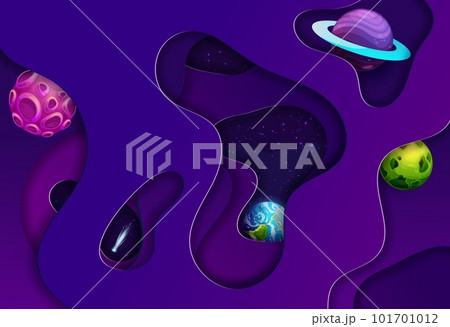 Space paper cut poster. Galaxy planets, comet...のイラスト素材 [101701012] - PIXTA