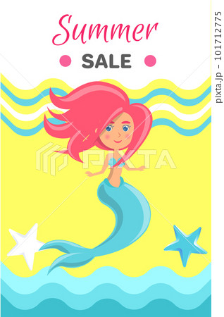 Summer sale with mermaid at sea. Advertising...のイラスト素材 [101712775] - PIXTA