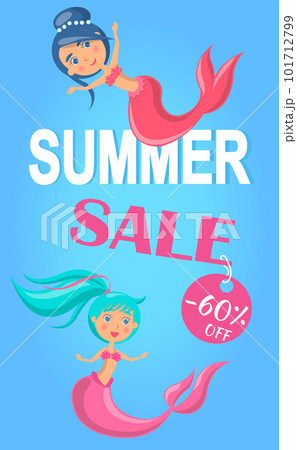 Summer sale with mermaid at sea. Advertising...のイラスト素材 [101712799] - PIXTA