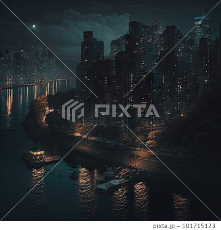 Night City, Dark Midnight Downtown Street,...のイラスト素材 [101715123] - PIXTA