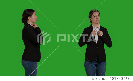 Close up of optimistic woman posing over...の写真素材 [101720728] - PIXTA