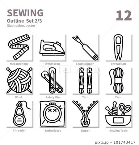 Sewing icons set, Detailed Outline, vector and...のイラスト素材 [101743417 ...