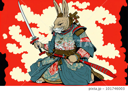 Rabbit samurai in traditional drawing style....のイラスト素材 [101746003] - PIXTA
