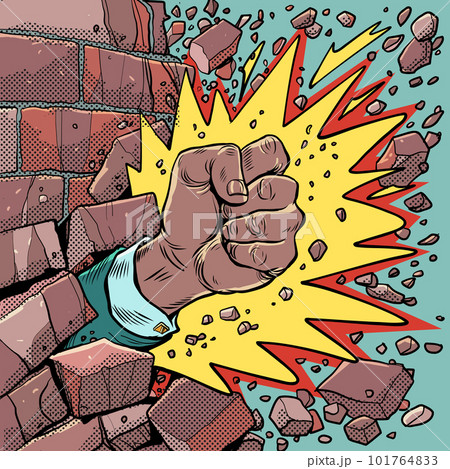 Man Breaking Through Brick Wall