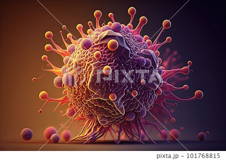 Attack of cancer cells on healthy cells in the...のイラスト素材 [101768815 ...