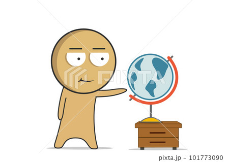 The boy points with his hand at the globe that...のイラスト素材 [101773090 ...