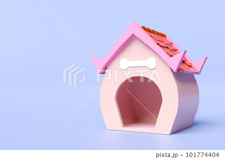 3d pink dog house icon and bone symbol isolated...のイラスト素材 [101774404 ...