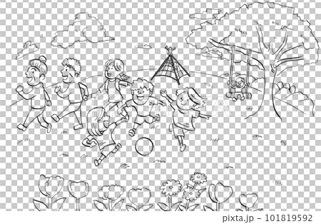 Illustration (line drawing) of a green park... - Stock Illustration ...