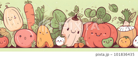 Vegetables and fruits cartoon characters bannerのイラスト素材 [101836435] - PIXTA