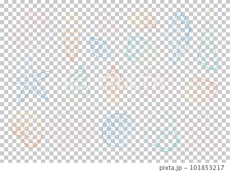 Shellfish and starfish hand-drawn line drawing... - Stock Illustration ...