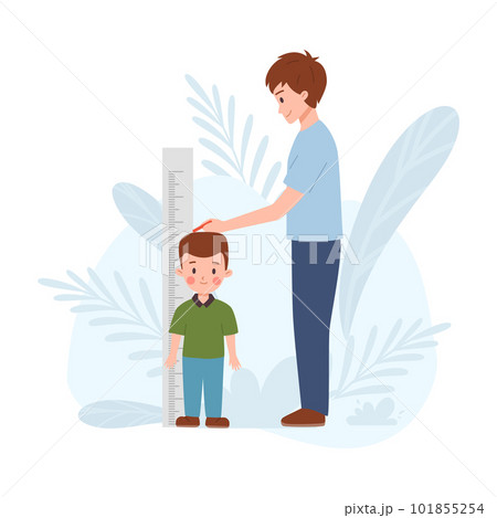 Father measures his son height with stadiometer...のイラスト素材 [101855254 ...
