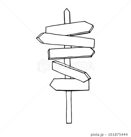 wooden signpost on a tourist route doodle hand...のイラスト素材 [101875444 ...