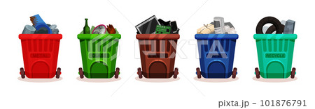 Trash Bins Full of Sorted Garbage Vector Setのイラスト素材 [101876791] - PIXTA