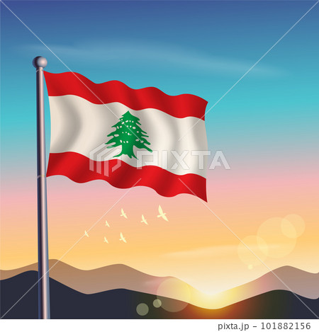 Lebanon flag with mountains and morningのイラスト素材 [101882156] - PIXTA