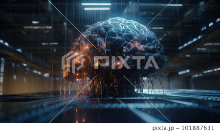 Futuristic android brain on circuit board...のイラスト素材 [101887631] - PIXTA