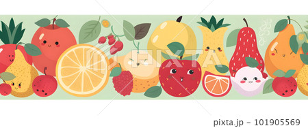 Vegetables and fruits cartoon characters bannerのイラスト素材 [101905569] - PIXTA