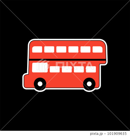 Double decker red bus flat style vector sticker...のイラスト素材 [101909635 ...