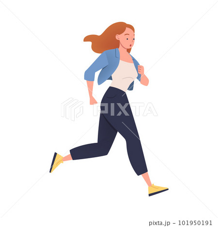 Woman Character Hurrying Running Fast Feeling...のイラスト素材 [101950191] - PIXTA