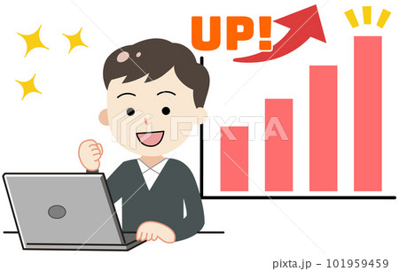 上昇するグラフと喜ぶ男性のイラスト 成績・業績アップのイラスト素材 [101959459] - PIXTA