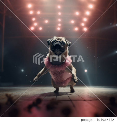 Funny Pugs Dancing Pug Dod In A Light Pink Ballet Skirt Is Dancing...