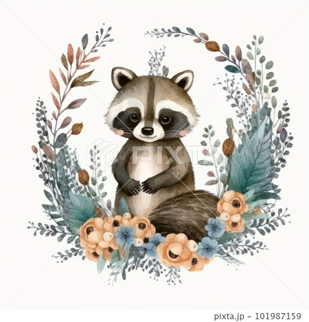 Cute watercolor baby raccoon. Illustration...のイラスト素材 [101987159] - PIXTA