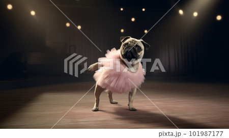 Pug Dod in a light pink ballet skirt is dancing...のイラスト素材 [101987177 ...