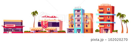 Miami city street hotel and resort buildingsのイラスト素材 [102020270] - PIXTA