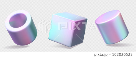 Realistic 3D set of iridescent geometric figuresのイラスト素材 [102020525] - PIXTA