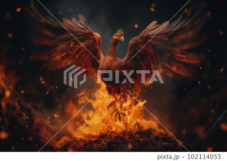 A majestic phoenix bird rises from the ashes,...のイラスト素材 [102114055] - PIXTA