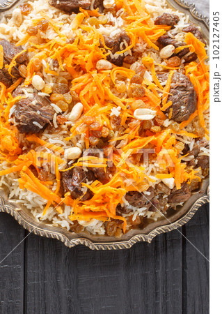 Kabuli Pulao Afghan rice and lamb pilaf closeup...の写真素材 [102127405] - PIXTA