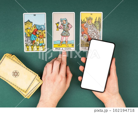 Lodz Poland April 15 2023 Mobile phone app ad, screen mockup for tarot ...