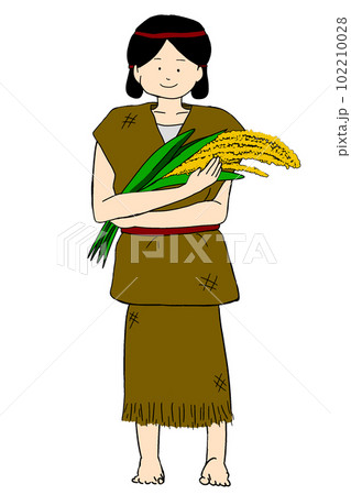 弥生時代の人。農耕で米を収穫した女性。のイラスト素材 [102210028] - PIXTA