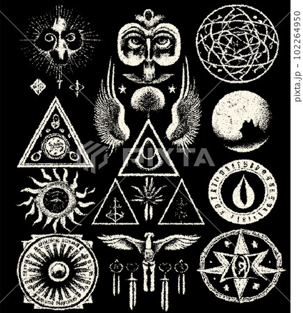 Occult symbols composition in dotwork style....のイラスト素材 [102264950] - PIXTA