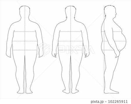Fat man figure. Front, back, side.のイラスト素材 [102265911] - PIXTA