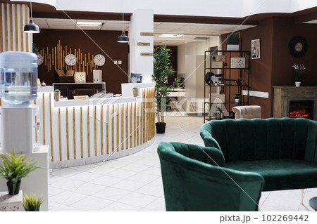 Empty hotel reception with lounge area and...の写真素材 [102269442] - PIXTA