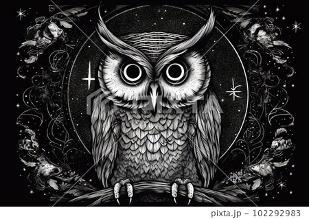 Wild owl with mystic design elements. Occult...のイラスト素材 [102292983] - PIXTA