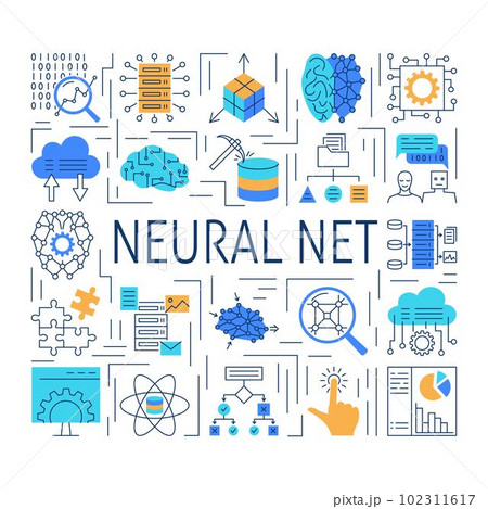 Artificial neural network banner in line styleのイラスト素材 [102311617] - PIXTA