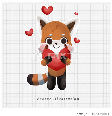 Cute kawaii Red Panda Holding Love Heart....のイラスト素材 [102329604] - PIXTA