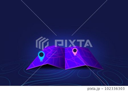 3D road map. Location pins. GPS icons. Local...のイラスト素材 [102336303] - PIXTA