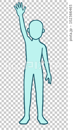 Person raising hand, simple line drawing, blue - Stock Illustration ...