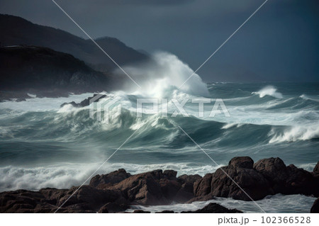 荒れる台風の海のイラスト素材 [102366528] - PIXTA