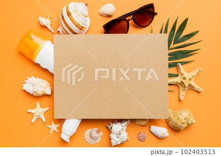 Summer time concept with blank greeting card...の写真素材 [102403513] - PIXTA