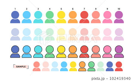 1から10までの番号と10色で色分けした3種類の人型アイコン･ピクトグラムのセット - カラフルのイラスト素材 [102419340] - PIXTA