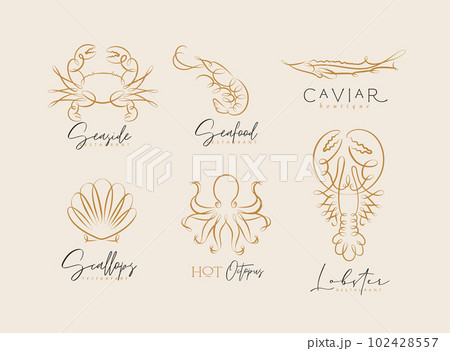 Filigree swirl sea creatures labels brown beigeのイラスト素材 [102428557] - PIXTA