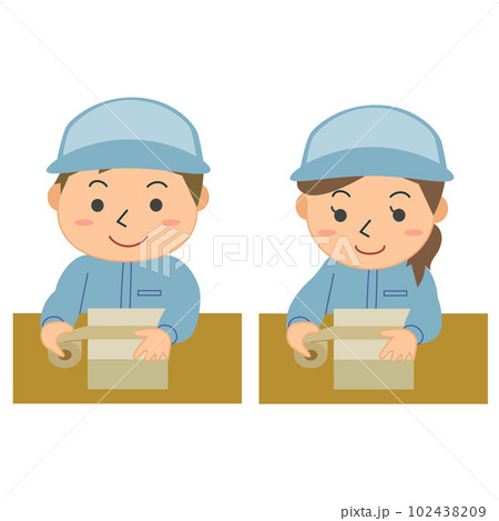 梱包作業をする男女作業員のイラスト素材 [102438209] - PIXTA