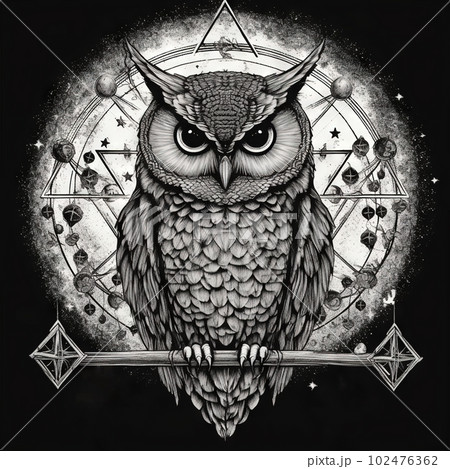 Wild owl with mystic design elements. Occult...のイラスト素材 [102476362] - PIXTA